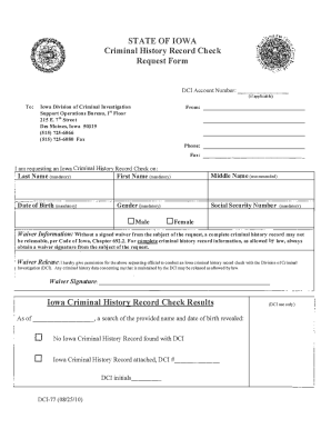 Fillable Online STATE OF IOWA Criminal History Record Check Request ...