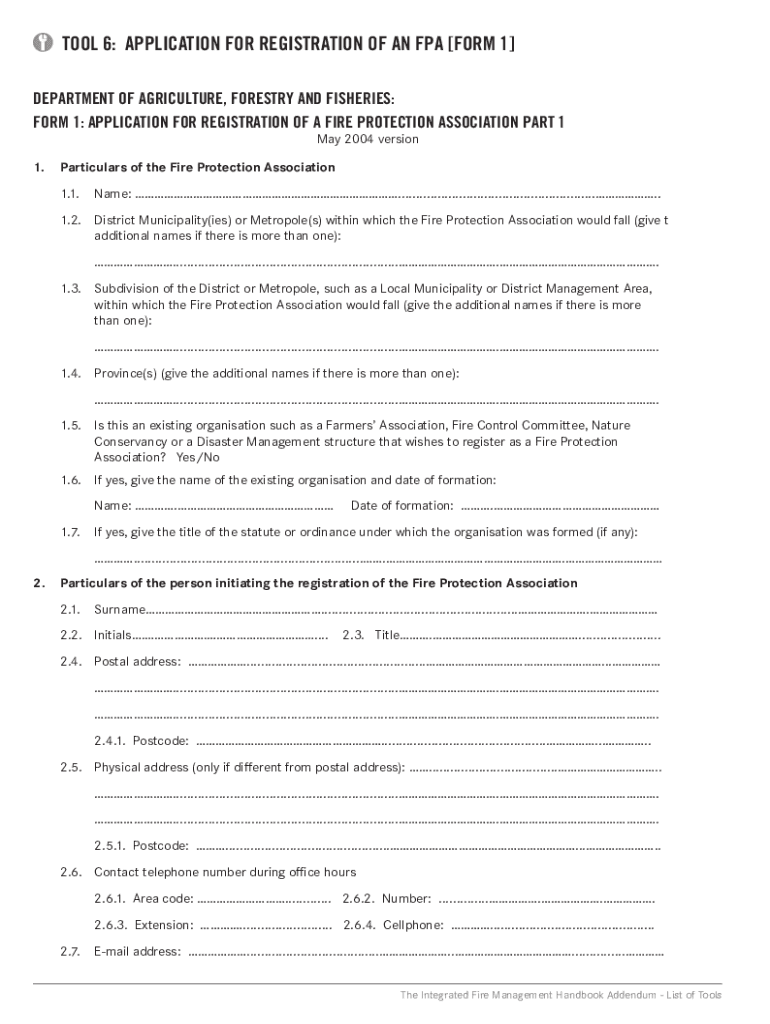 Fillable Online tool 6: application for registration of an fpa form 1landworks ... Fax Email ...