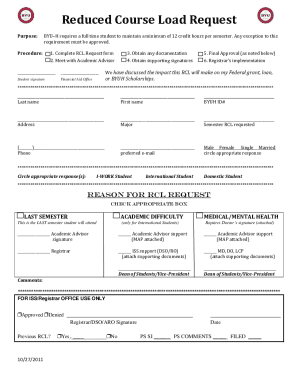 Fillable Online Reduces Course Load Request Form - Office of the Registrar Fax Email Print ...