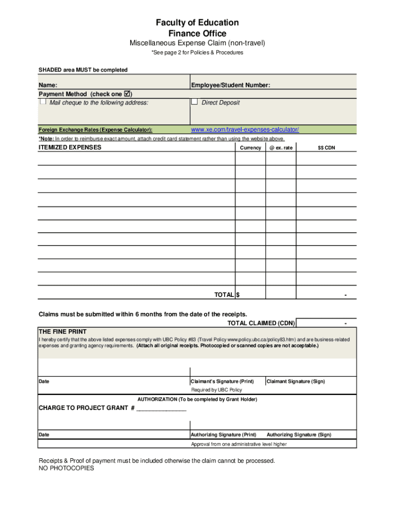 Fillable Online resources-educ sites olt ubc Updated Misc. Claim Form ...