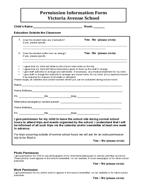 Fillable Online Permission)Information)Form) Victoria)Avenue)School ...