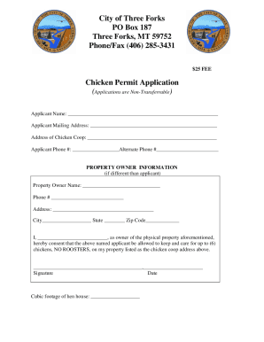 Fillable Online Chicken Permit Application City of Three Forks PO Box ...
