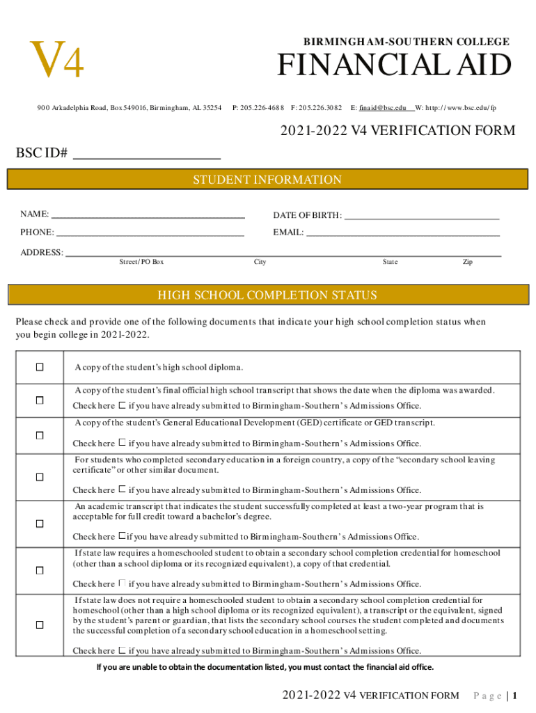 Fillable Online 2021-2022 V4 VERIFICATION FORM Fax Email Print - pdfFiller