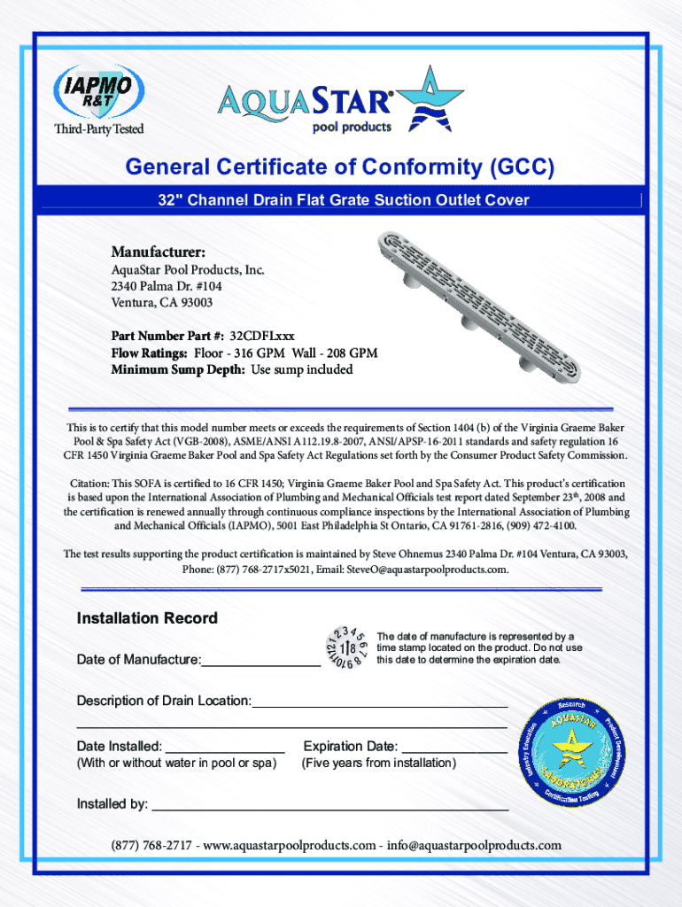 Fillable Online 32" Channel Drain Flat Grate Anti-Entrapment Suction ...