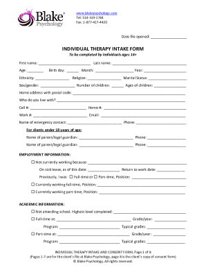 Fillable Online RETURNING CLIENT INTAKE FORM - Blake Psychology Fax ...