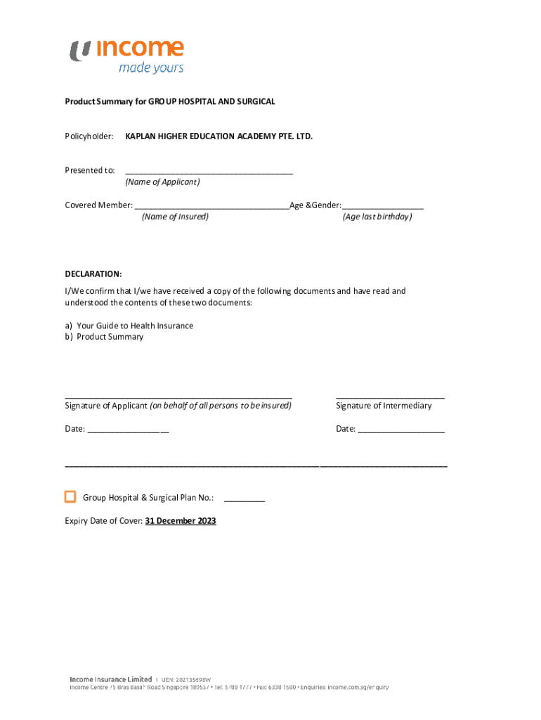 Fillable Online Group Hospital and Surgical Claim Form - Kaplan Singapore Fax Email Print ...
