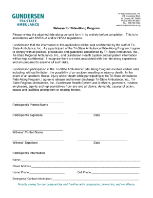Fillable Online Ride-Along Request - Gundersen Tri-State Ambulance Fax ...