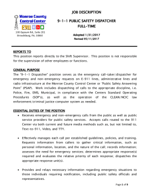 Fillable Online JOB DESCRIPTION 9-1-1 PUBLIC SAFETY DISPATCHER ... Fax ...