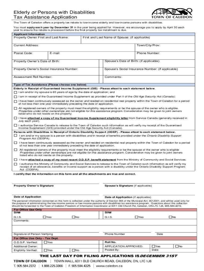 Fillable Online Application for Low Income Seniors Tax ... - Town of ...