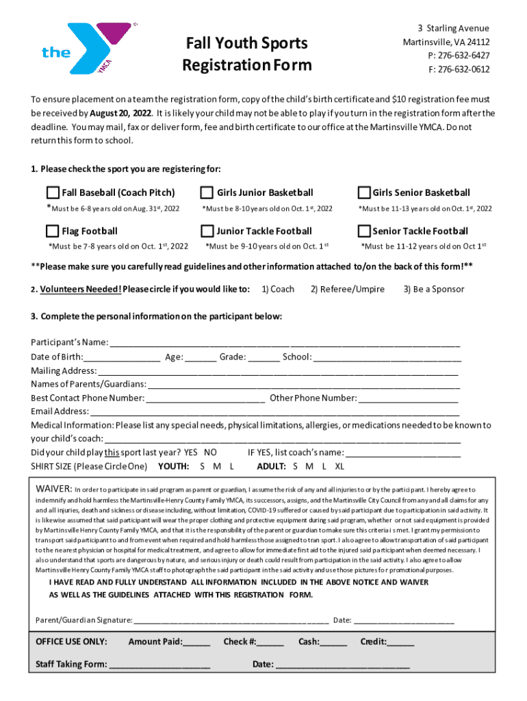 Fillable Online Youth Sports Registration Form - Fuquay-Varina, NC Fax Email Print - pdfFiller