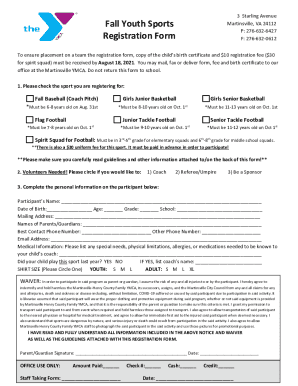 Fillable Online Youth Sports Registration Form - Revize Fax Email Print ...
