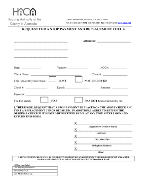 Fillable Online REQUEST FOR A STOP PAYMENT AND REPLACEMENT CHECK Fax ...