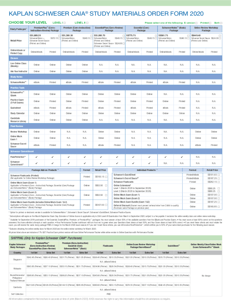 Fillable Online CAIA Exam Prep and Study Materials - Kaplan Schweser ...