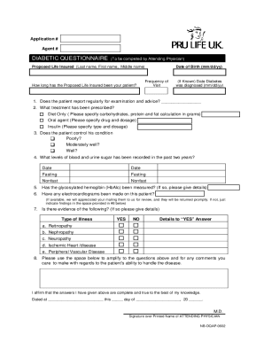 Fillable Online Diabetic Questionnaire(Attending Physician) Fax Email ...