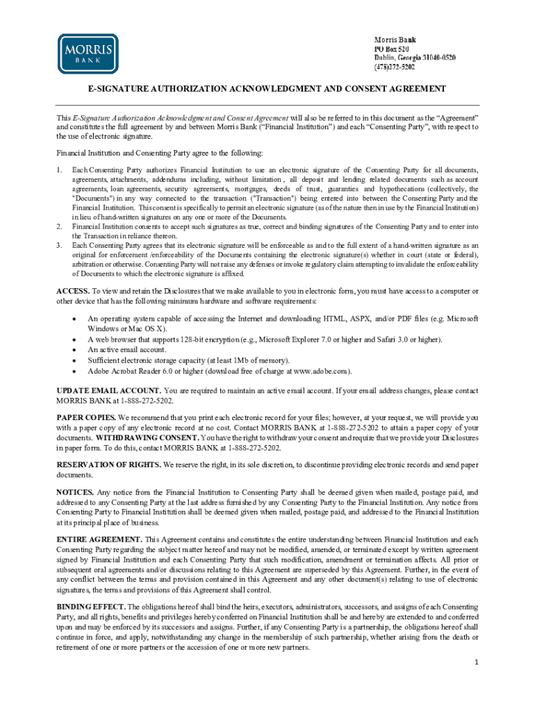 Fillable Online Electronic Signature Acknowledgment and Consent Form ...