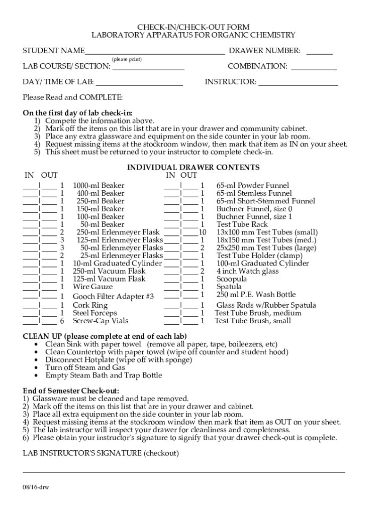 Fillable Online CHECK-IN/CHECK-OUT FORM Fax Email Print - pdfFiller