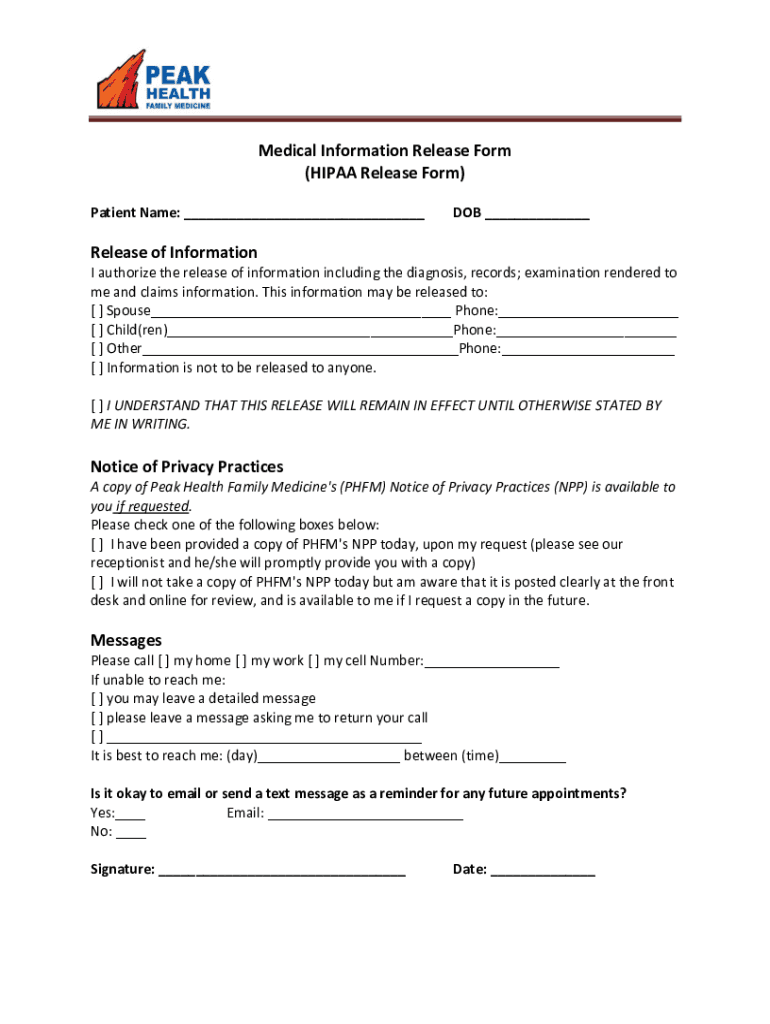 Fillable Online I authorize the release of information including the diagnosis, records ...