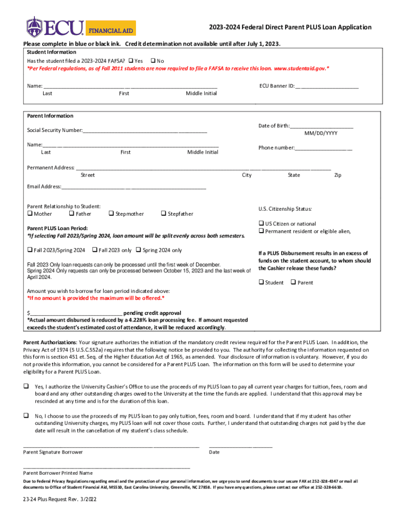 Fillable Online 2023-2024 Federal Direct Parent PLUS Loan Application Fax Email Print - pdfFiller