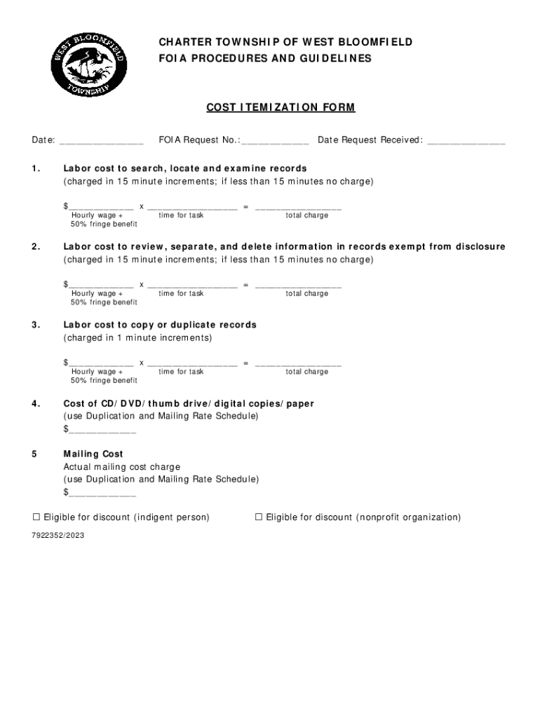 Fillable Online Police FOIA Request Form - West Bloomfield Township Fax Email Print - pdfFiller