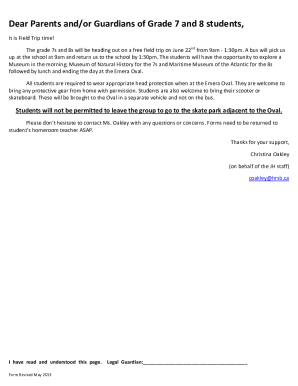 Fillable Online Dear Parents and/or Guardians of Grade 7 and 8 students, Fax Email Print - pdfFiller