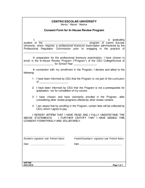 Fillable Online Consent Form for In-House Review Program - CEU Fax ...