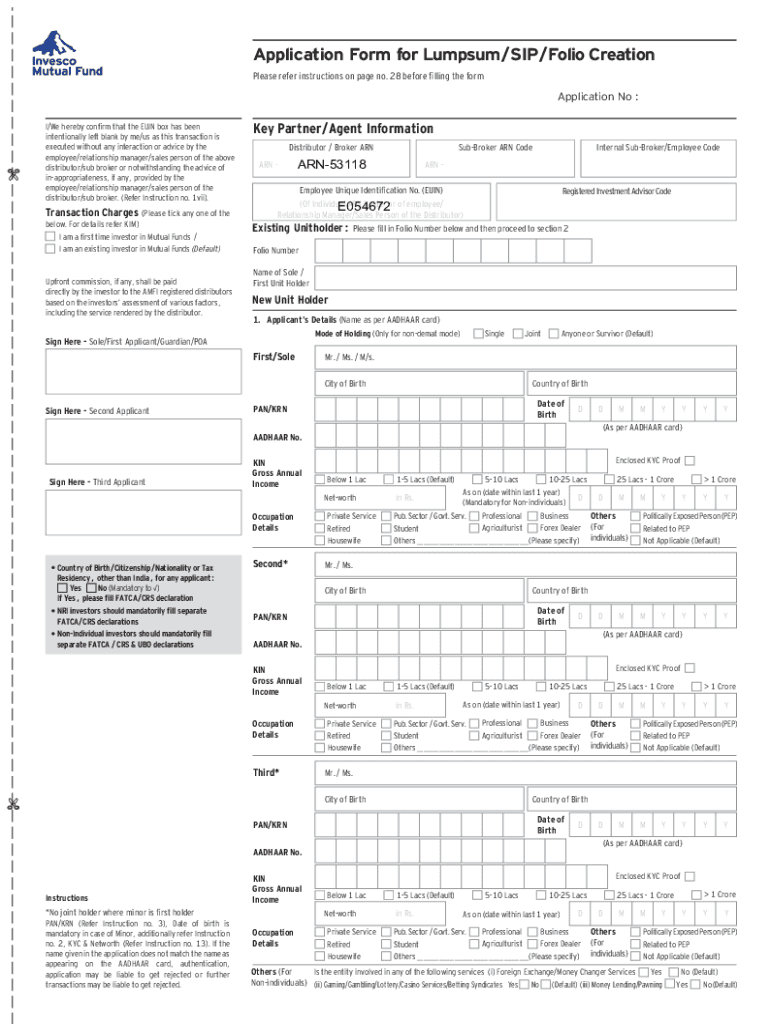 Fillable Online Application Form for Lumpsum/SIP/Folio Creation - Fundswala Fax Email Print ...