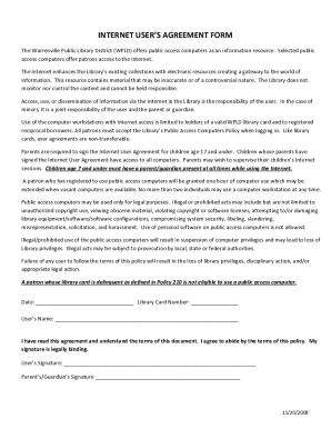 Completable En línea INTERNET USER'S AGREEMENT FORM Fax Email Imprimir ...