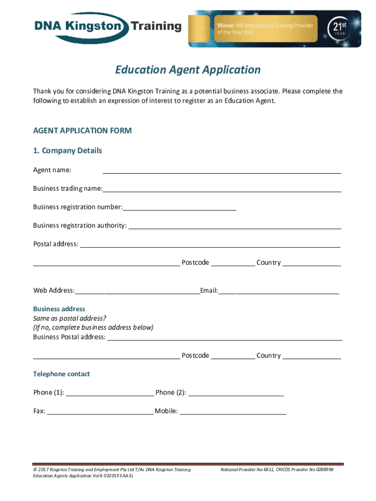 Fillable Online Education-Agent-Application-Form.pdf - DNA Kingston ...