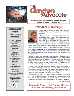Fillable Online President's Message - Clayton Library Friends Fax Email ...