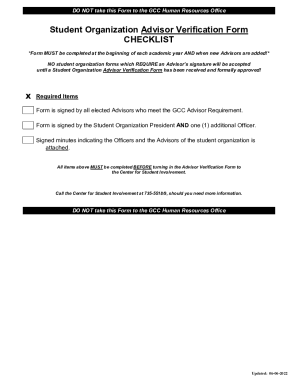 Fillable Online Student Organization Advisor Verification Form ...