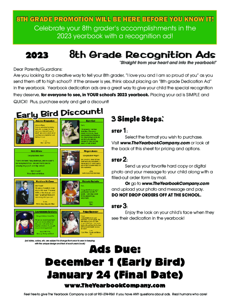 Fillable Online 8th Grade Recognition Ads (Baby Ads) for Yearbook Fax ...