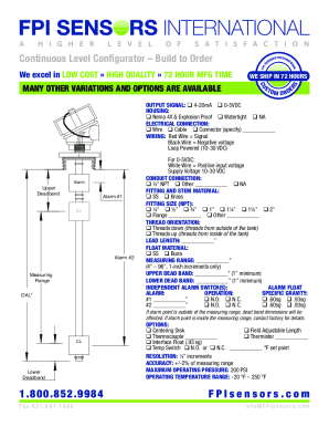 Fillable Online FPI Sensors Continuous Level Config Spec sheet (with ...