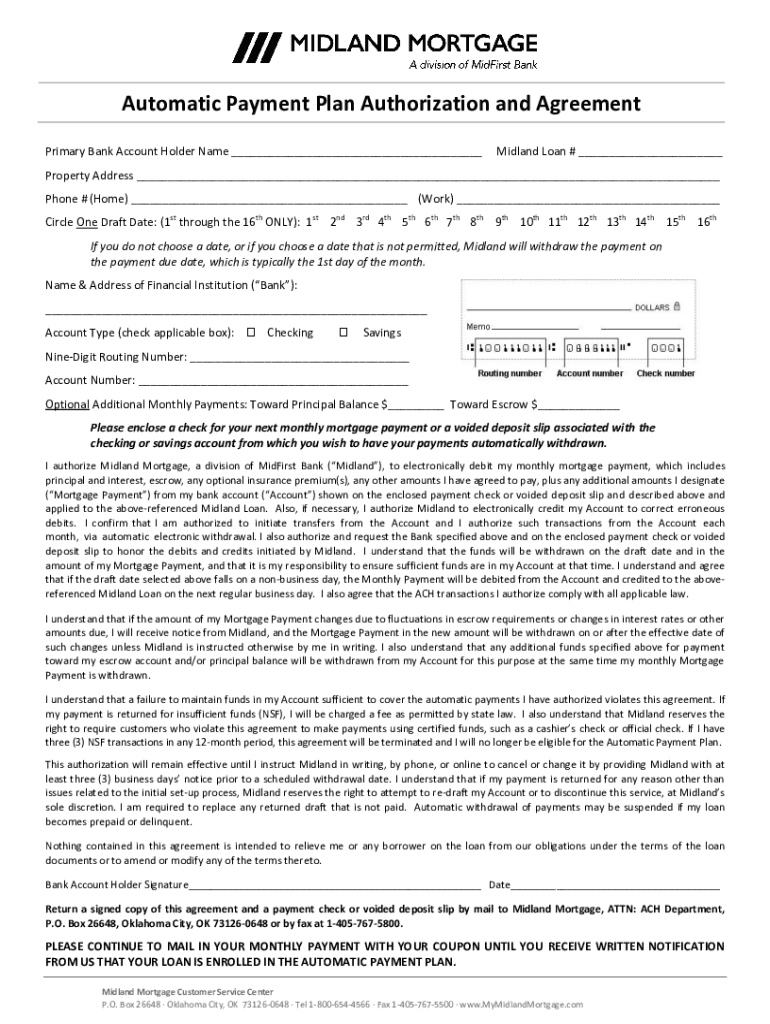 Fillable Online Automatic Payment Plan Authorization and Agreement Fax Email Print - pdfFiller