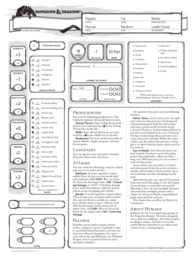 Fillable Online Character sheet for zachs party 1 - RACE CLASS & Fax Email Print - pdfFiller