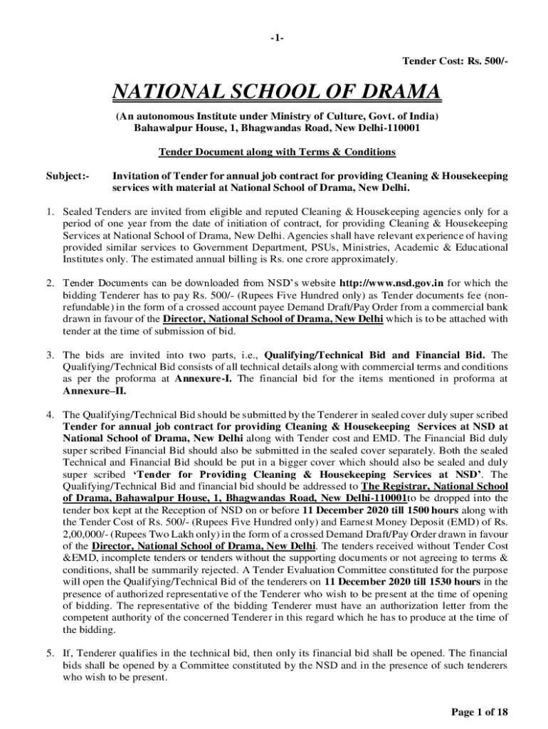 Fillable Online nsd gov Redevelopment of National School of Drama ...