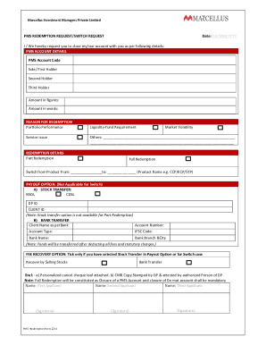Fillable Online PMS REDEMPTION REQUEST/SWITCH REQUEST Date Fax Email ...