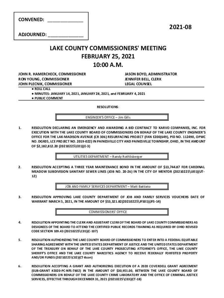 Fillable Online RESOLUTION DECLARING AN EMERGENCY AND AWARDING A BID ...