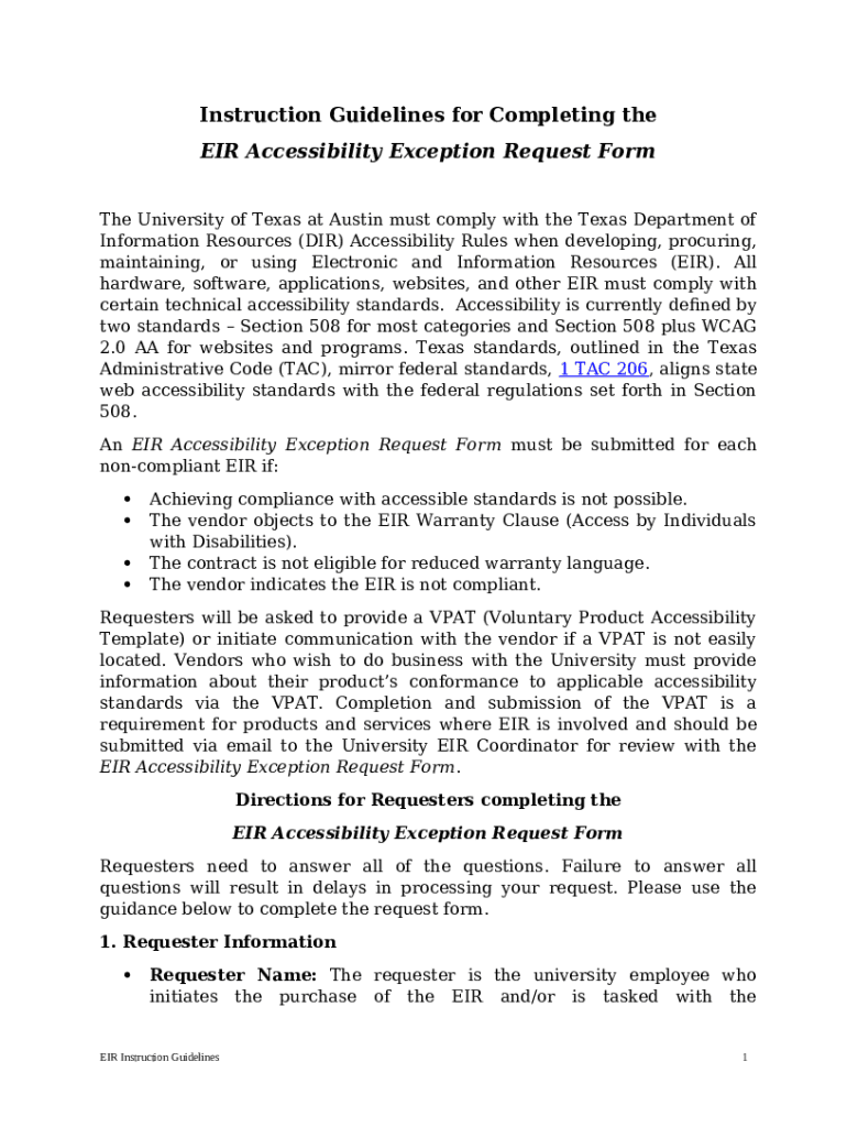 EIR Accessibility Exception Request . Electronic and Ination Resources ...