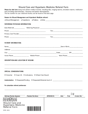 Fillable Online Wound Care and Hyperbaric Medicine Referral Form ...