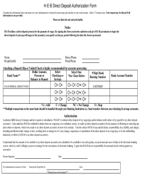 Fillable Online H-E-B Direct Deposit Authorization Form ... - Course ...