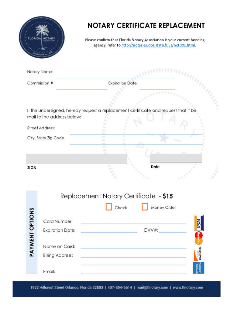 Fillable Online Notary Certificate Replacement Fax Email Print - pdfFiller