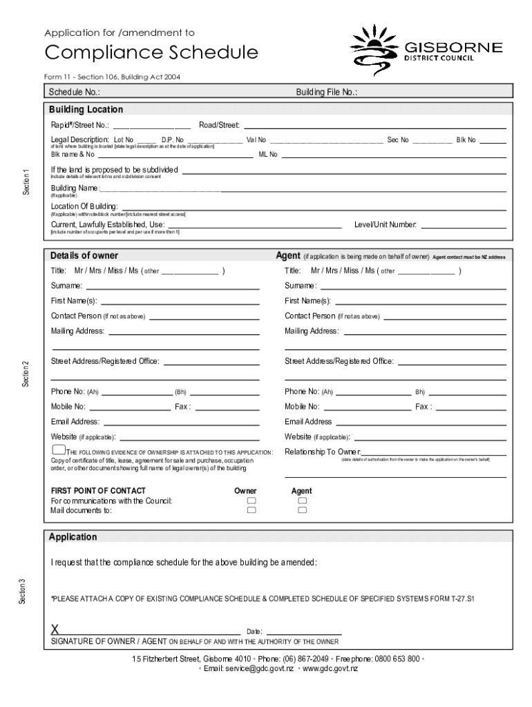 Fillable Online Application for amendment to compliance schedule (form ...