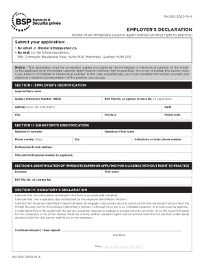 Fillable Online EMPLOYER'S DECLARATION - BSP Fax Email Print - pdfFiller