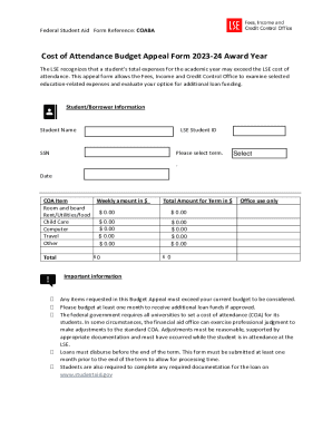 Fillable Online Cost of Attendance Budget Appeal Form 2023-24 Award ...