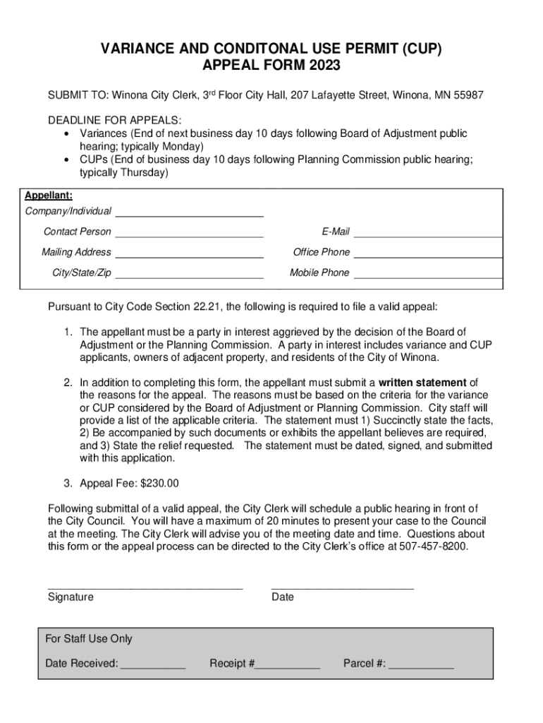 Fillable Online Fillable Online VARIANCE AND CONDITONAL USE PERMIT (CUP ...