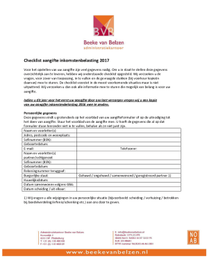 Invulbaar Online Checklist bij uw aangifte inkomstenbelasting Faxnummer Email Afdrukken - pdfFiller