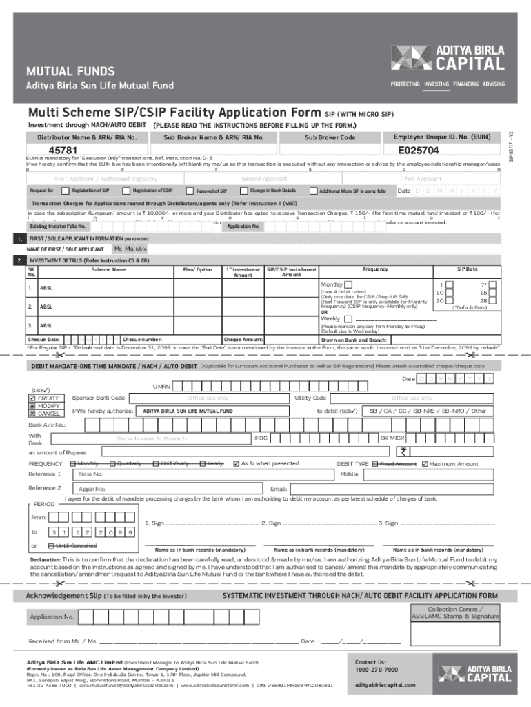 Fillable Online Multi Scheme Century SIP (CSIP) Facility Application Form Fax Email Print ...