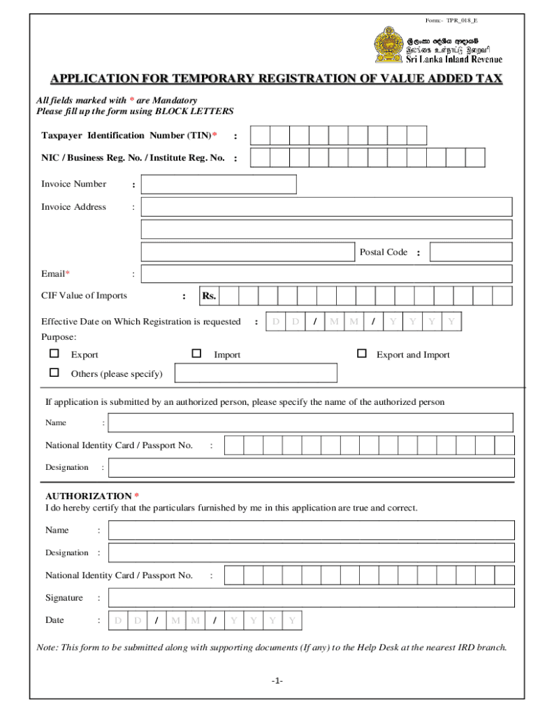Fillable Online application for temporary registration of value added ...