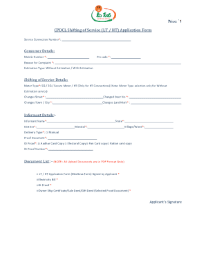 Fillable Online CPDCL Shifting of Service (LT / HT) Application Form ...