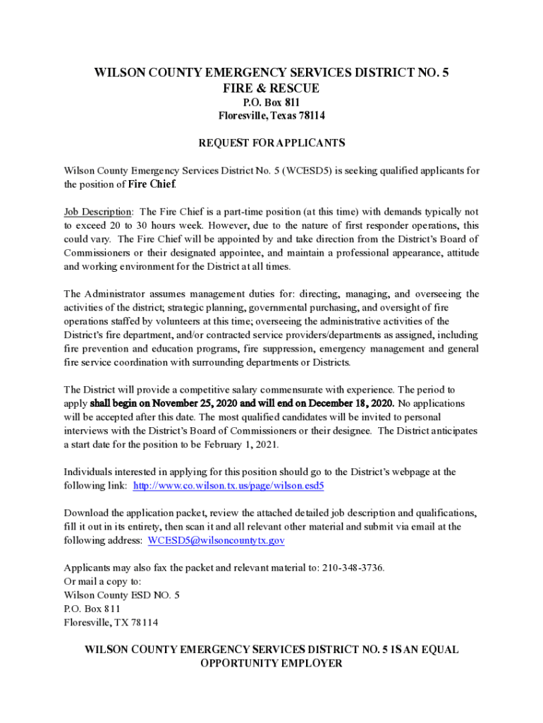 Fillable Online Wilson County Emergency Services District No. 5 Fax ...